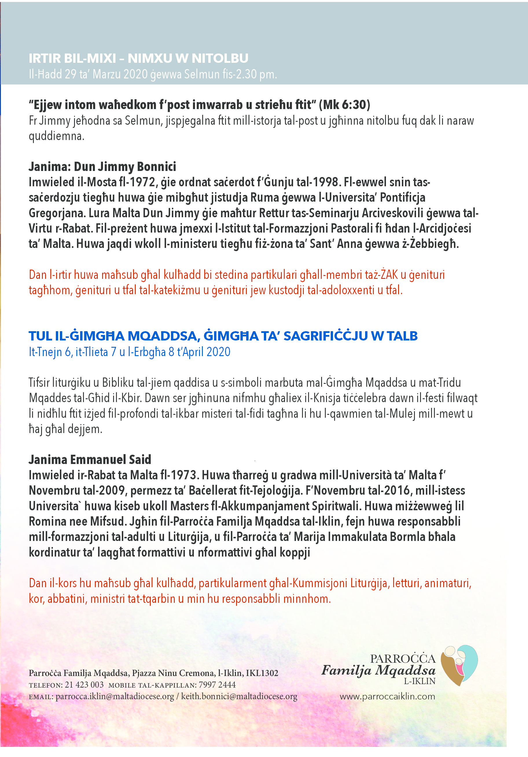 Formazzjoni għall-Adulti - Parrocca Familja Mqaddsa Iklin