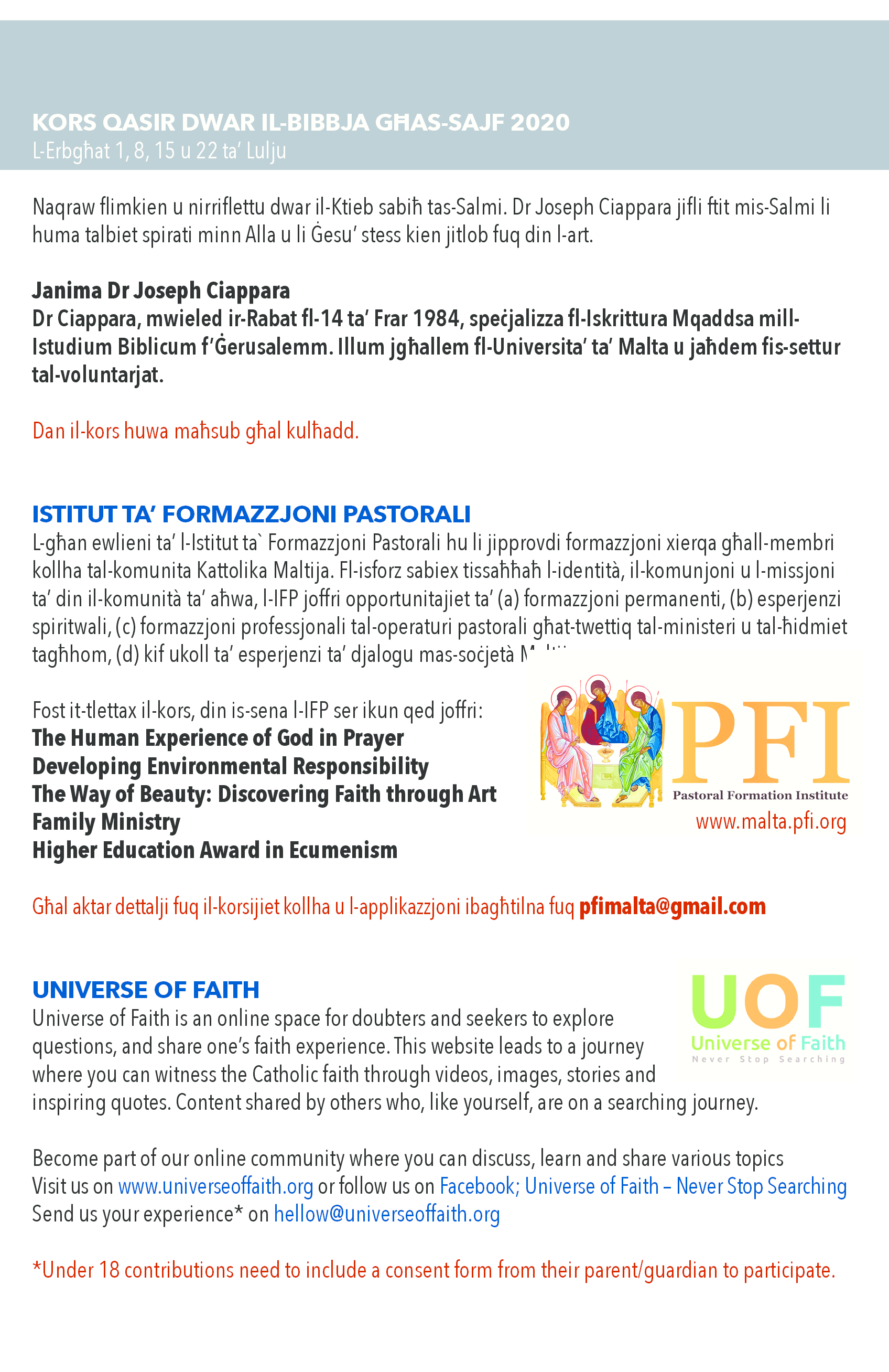 Formazzjoni għall-Adulti - Parrocca Familja Mqaddsa Iklin